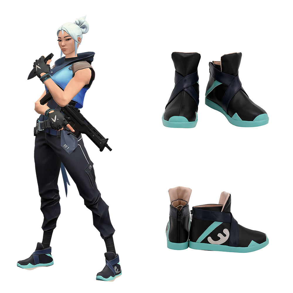 Valorant Jett Black Blue Cosplay Shoes – Gcosplay