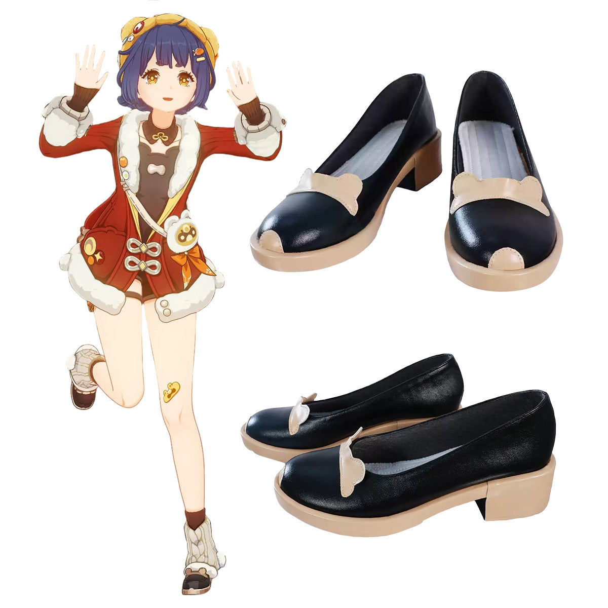 Genshin Impact New Year's Cheer Xiangling Black Cosplay Shoes – Gcosplay