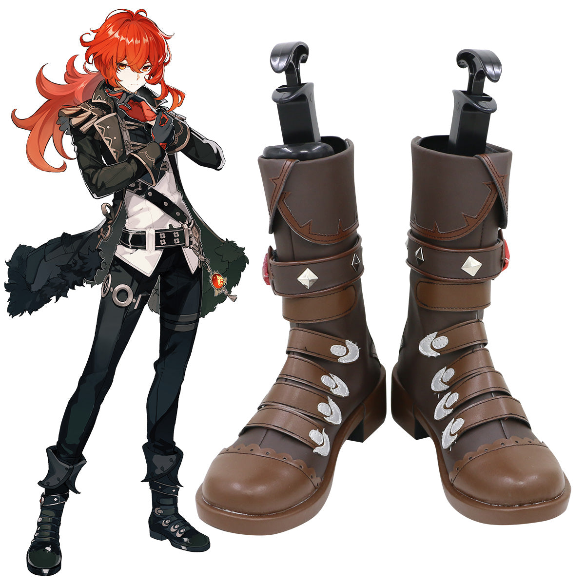 Genshin Impact Diluc Brown Shoes Cosplay Boots – Gcosplay