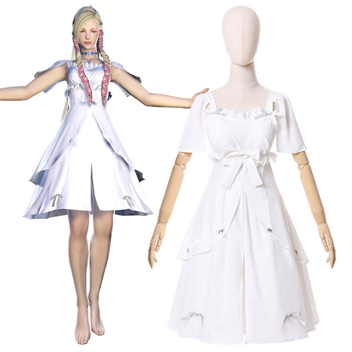 Final Fantasy XIV FF14 Minfilia Warde White Dress Cosplay Costume ...