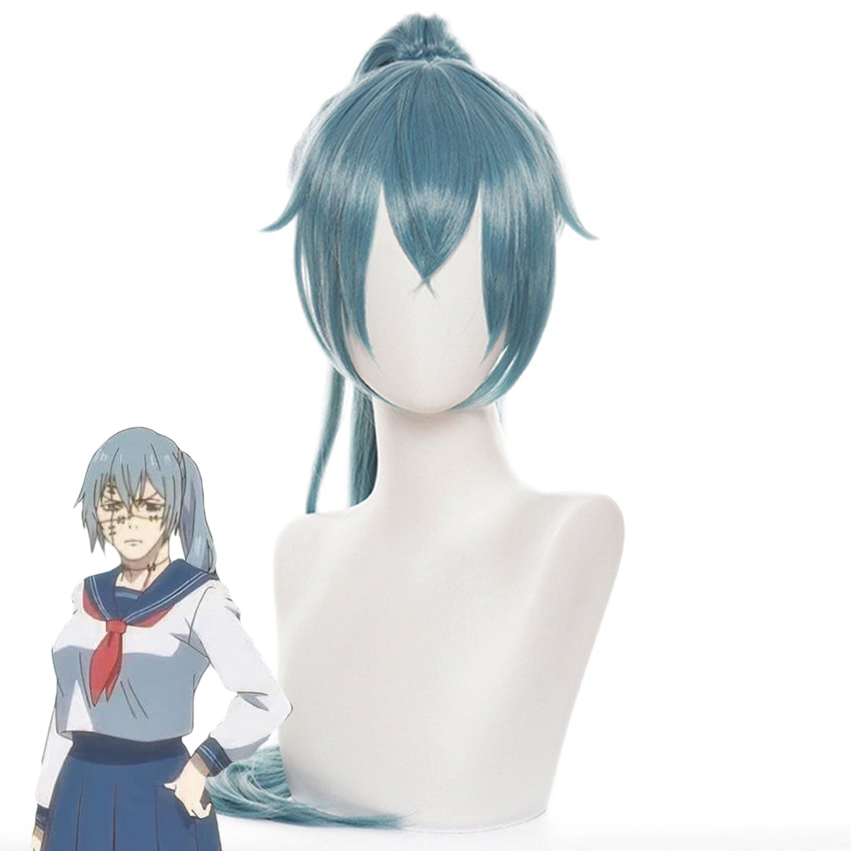 Jujitsu Fight Sorcery Fight Mahito Blue Ponytail Cosplay Wig – Gcosplay