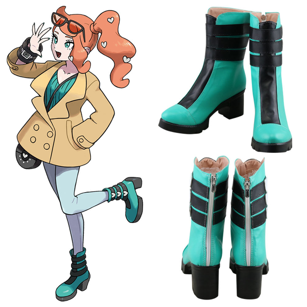 Pokemon Sword And PM Shield Sonia Blue Green Cosplay Shoes – Gcosplay
