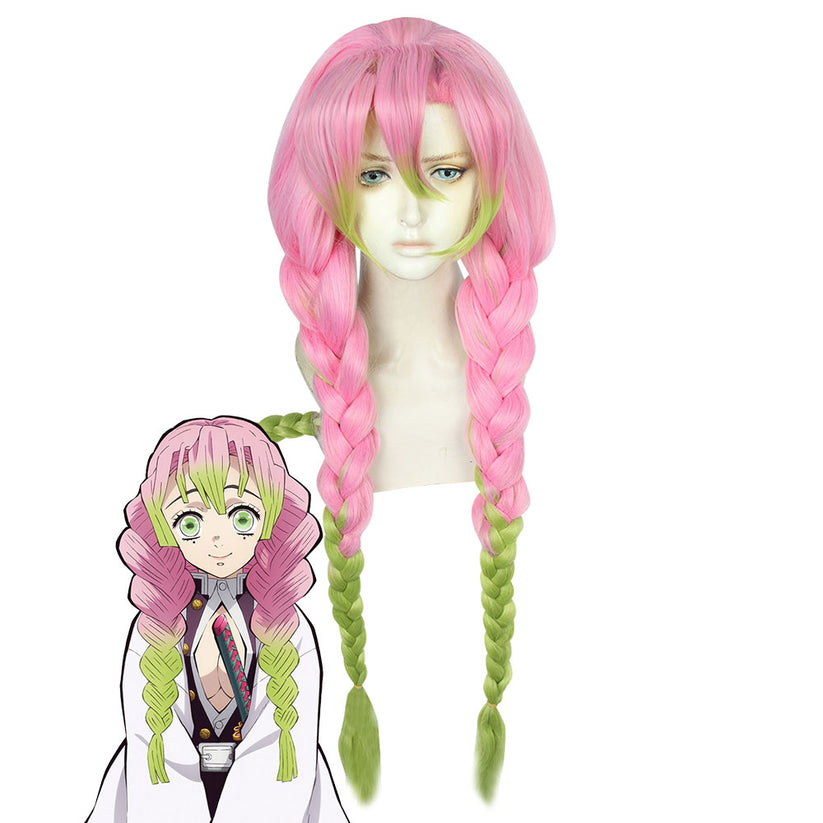 Demon Slayer Kimetsu No Yaiba Kanroji Mitsuri Pink Green Cosplay Wig